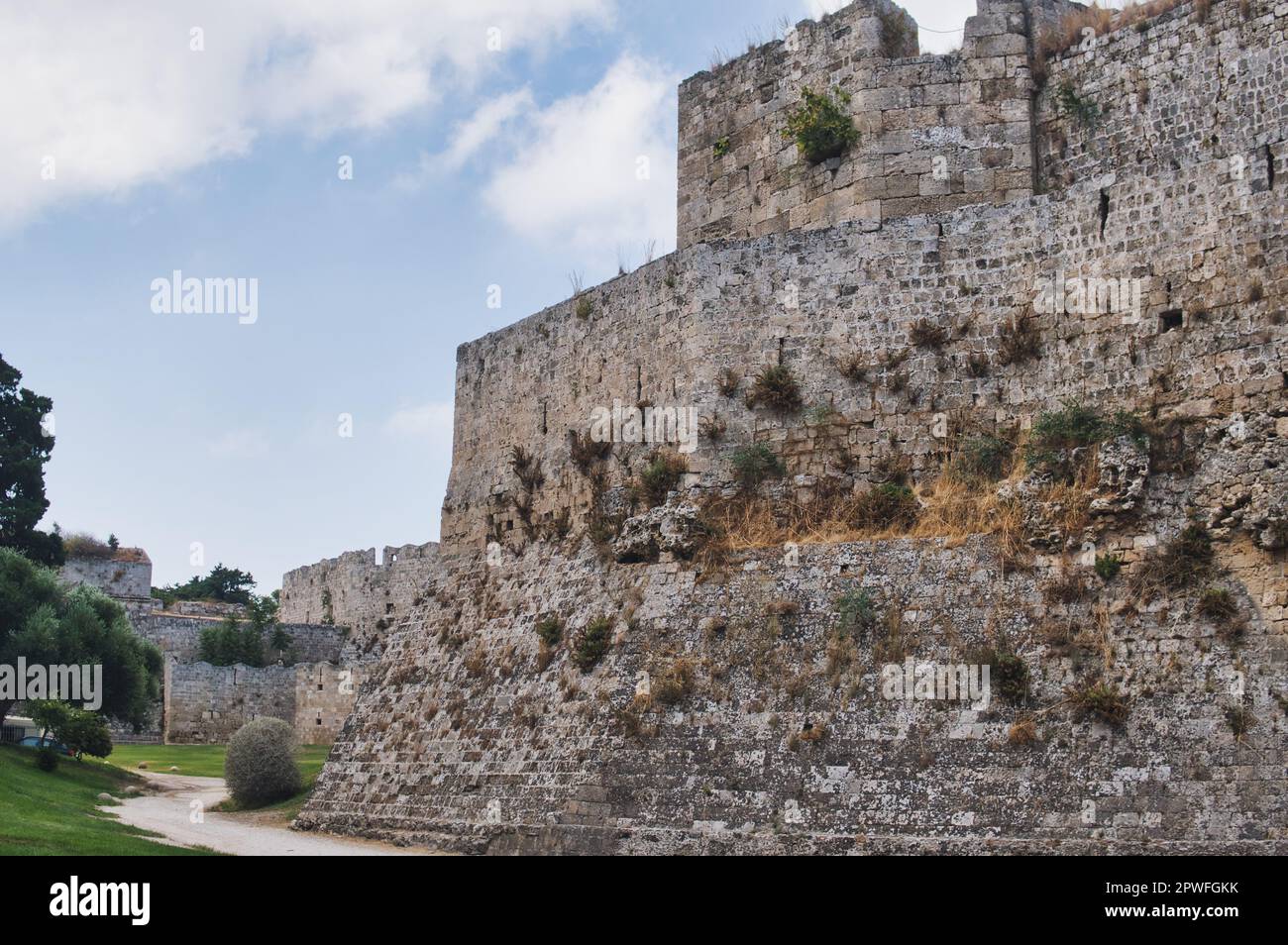 Walls and fortifications of the medieval citadel of Rhodes in Greece ...