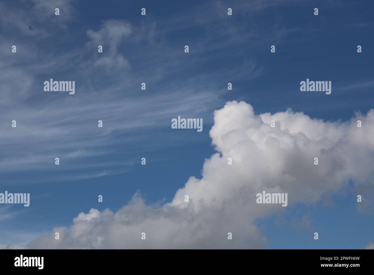Full frame of pretty blue sky with soft scudding cloud formation Stock ...