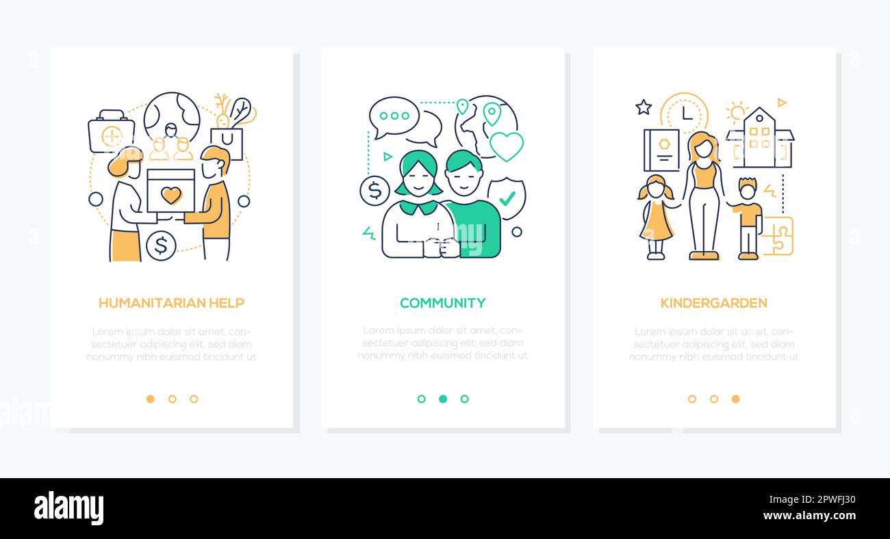 Humanitarian help and community - line design style banners set Stock ...