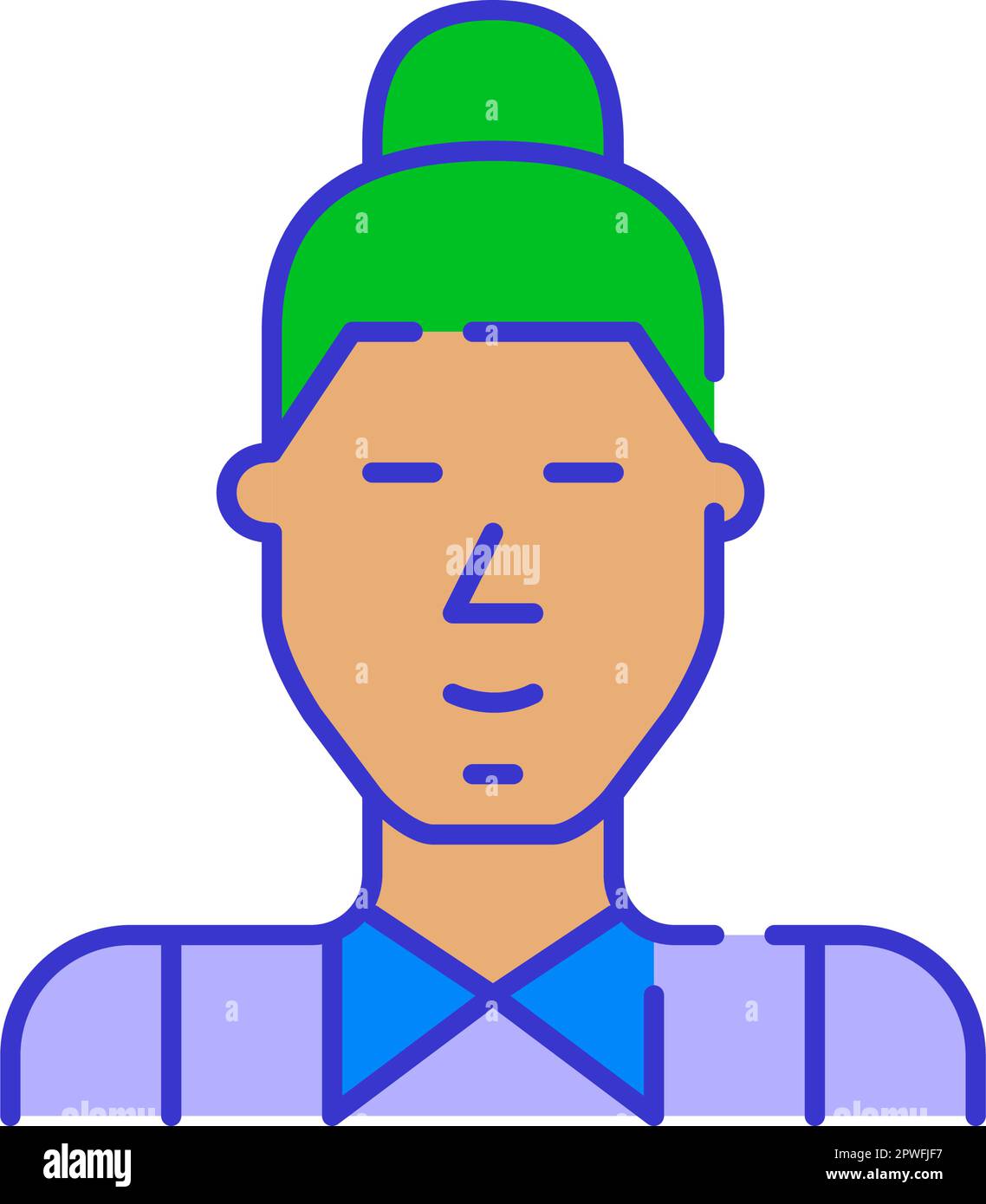 Hipster Man With Bun Bold Color Cartoon Style Simplistic Minimalistic Icon For Marketing And