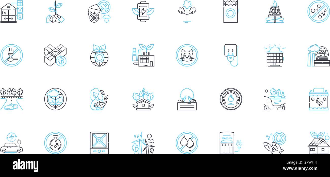 Clean power linear icons set. Solar, Wind, Hydro, Geothermal, Bioenergy ...
