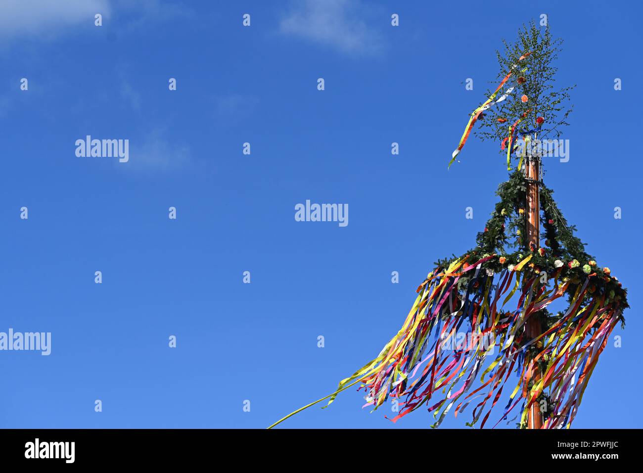 Leer, Germany. 30th Apr, 2023. This year's maypole at the scales in ...