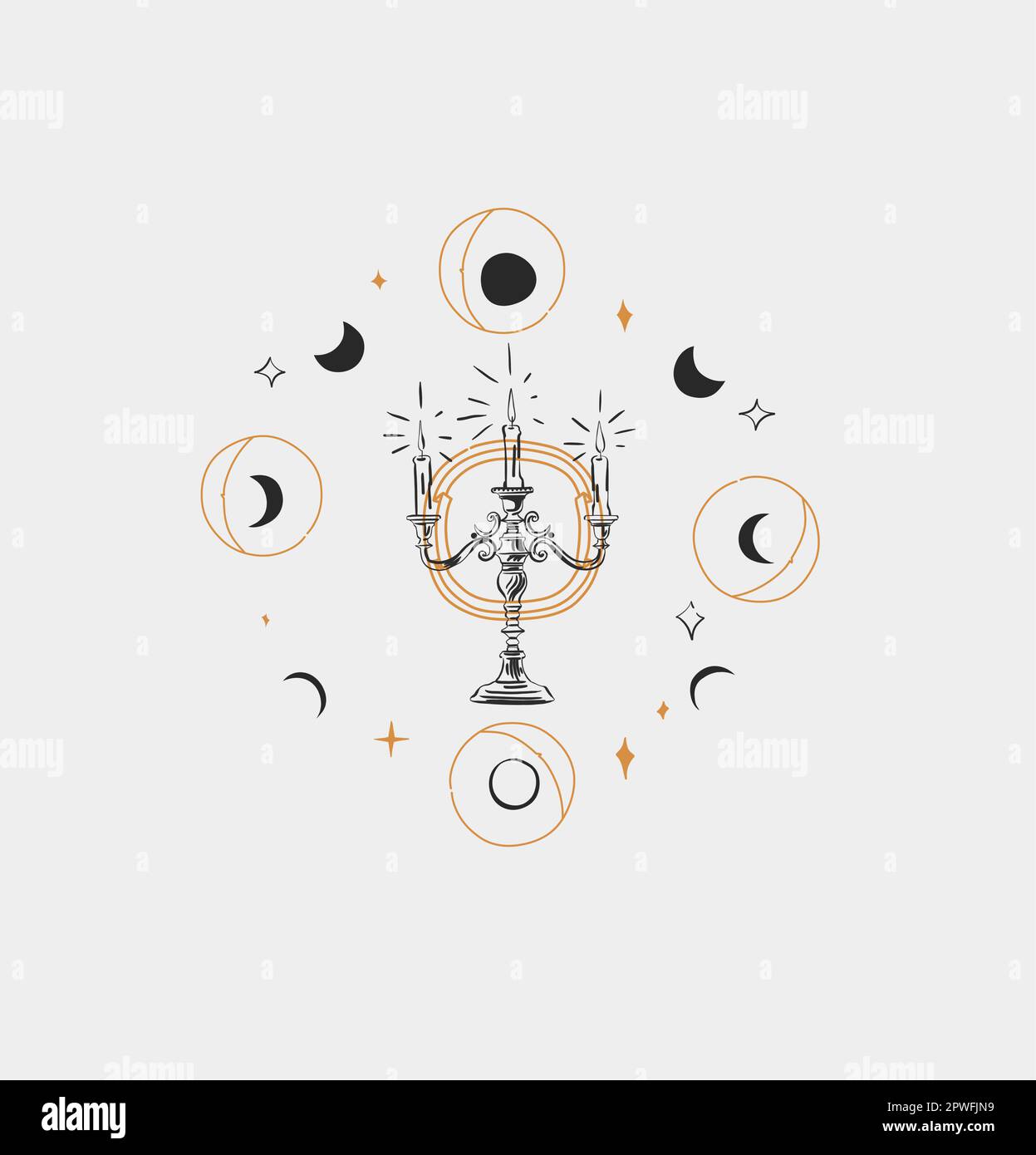 Hand drawn vector abstract outline,graphic,line art magic candelabra ...