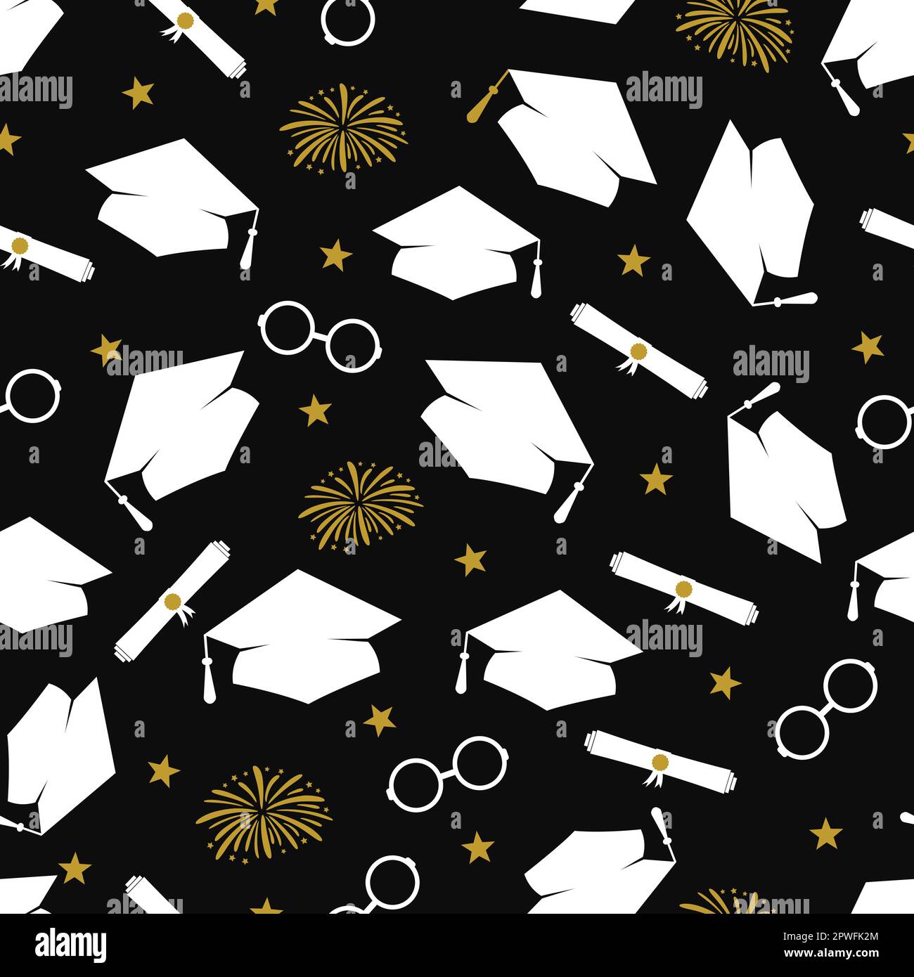 Funny graduation seamless pattern. Throwing caps and fireworks. Grad ...
