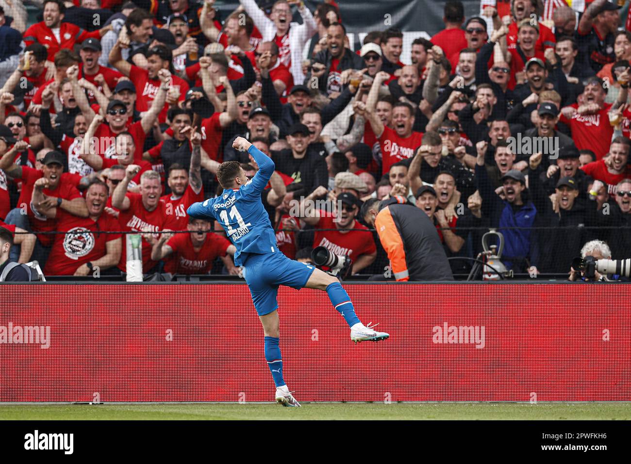 ROTTERDAM - Thorgan Hazard of PSV Eindhoven celebrates the 1-1 during ...