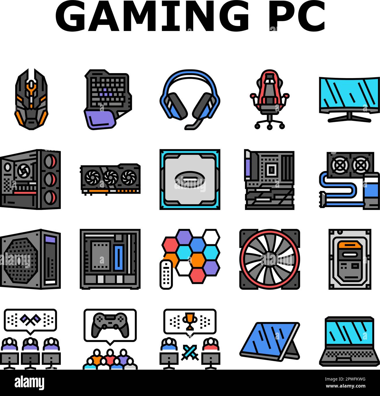 game pc gamer computer online icons set vector Stock Vector Image & Art ...