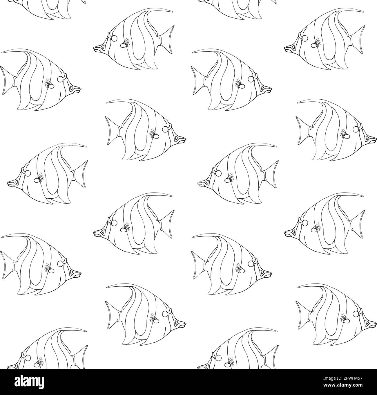Vector seamless pattern of hand drawn doodle sketch angel fish isolated ...