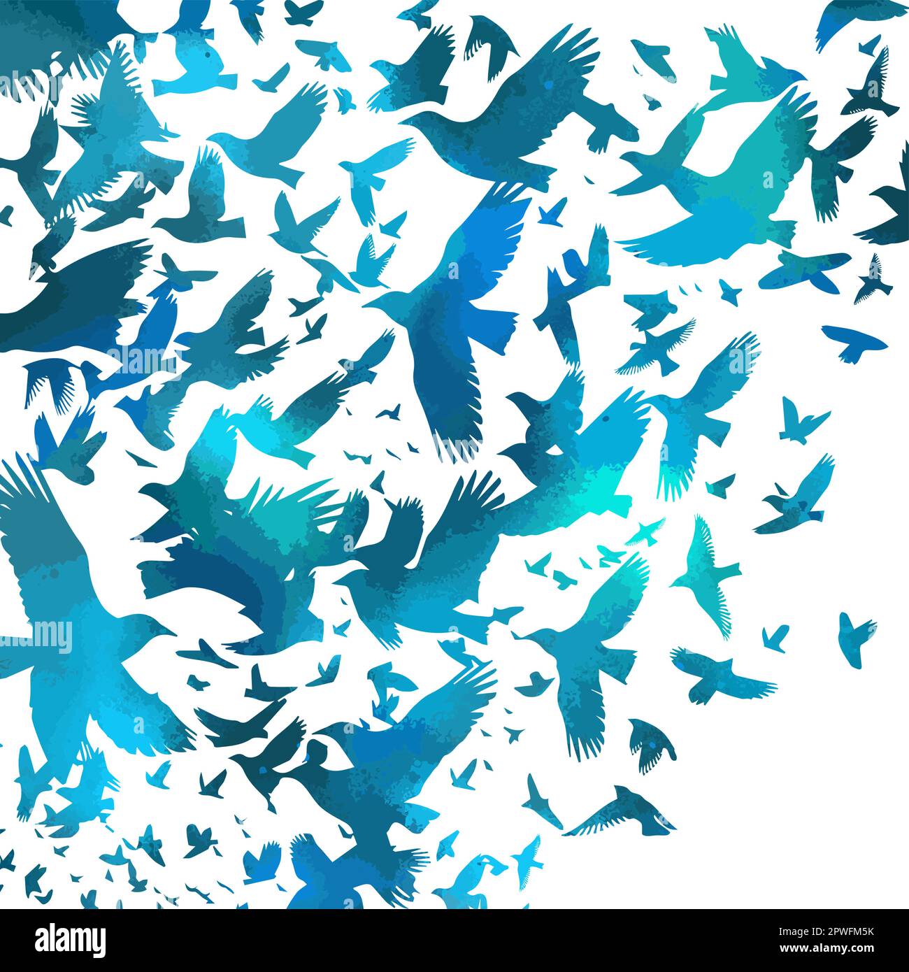 A flock of flying blue birds. Vector illustration Stock Vector Image ...