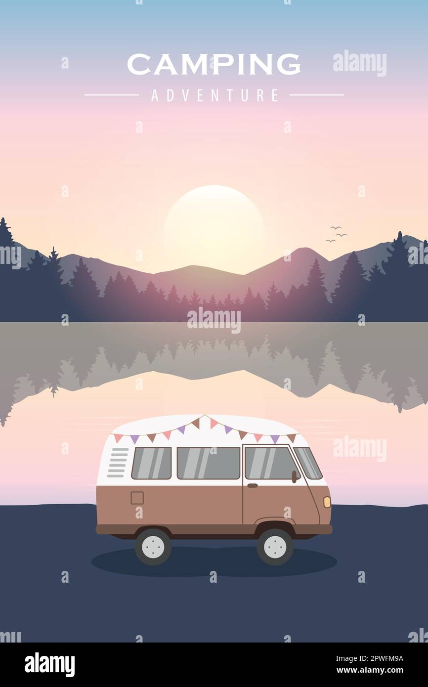 camping adventure summer holiday with camper van by the lake Stock ...