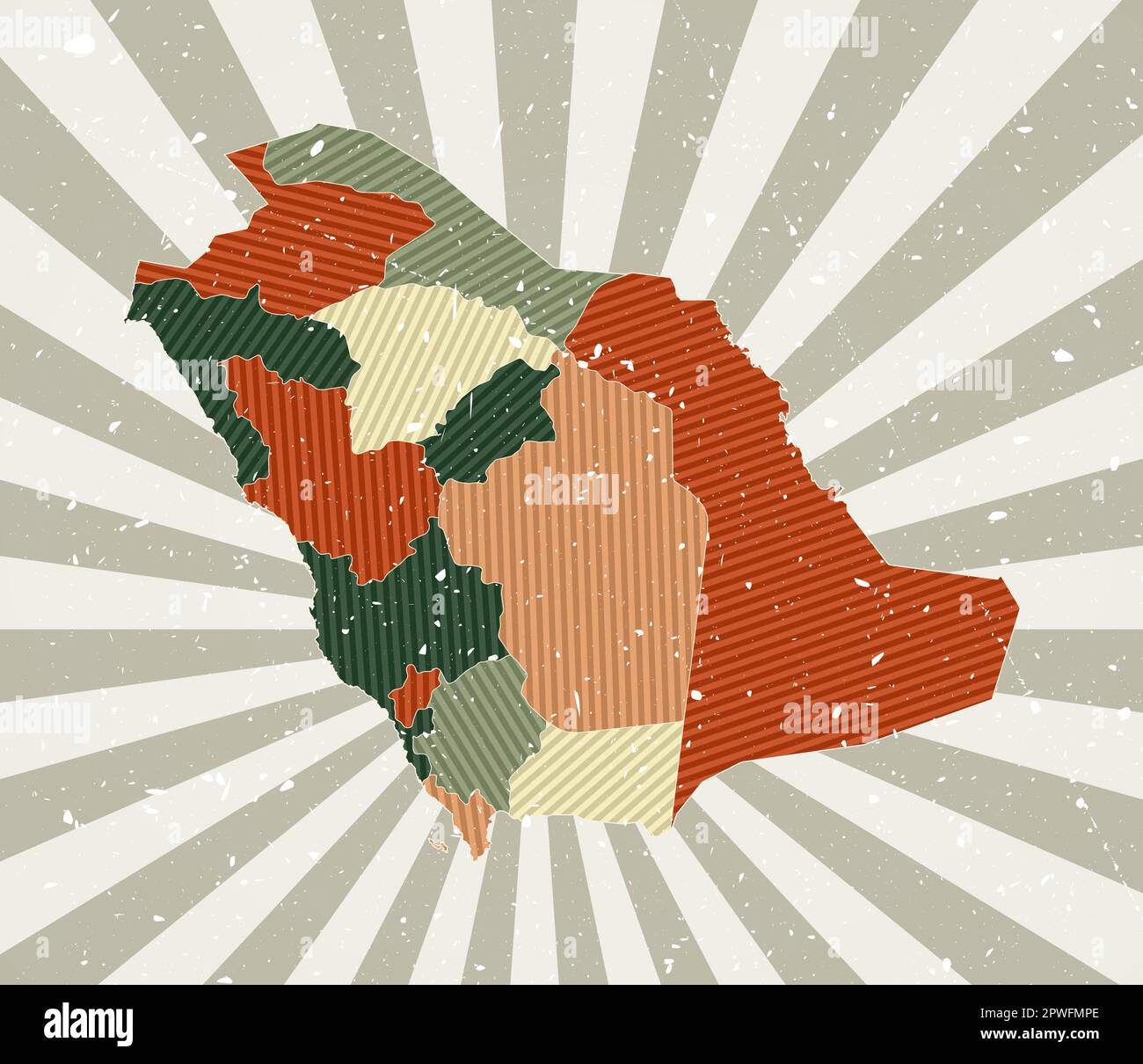 Saudi Arabia vintage map. Grunge poster with map of the country in ...