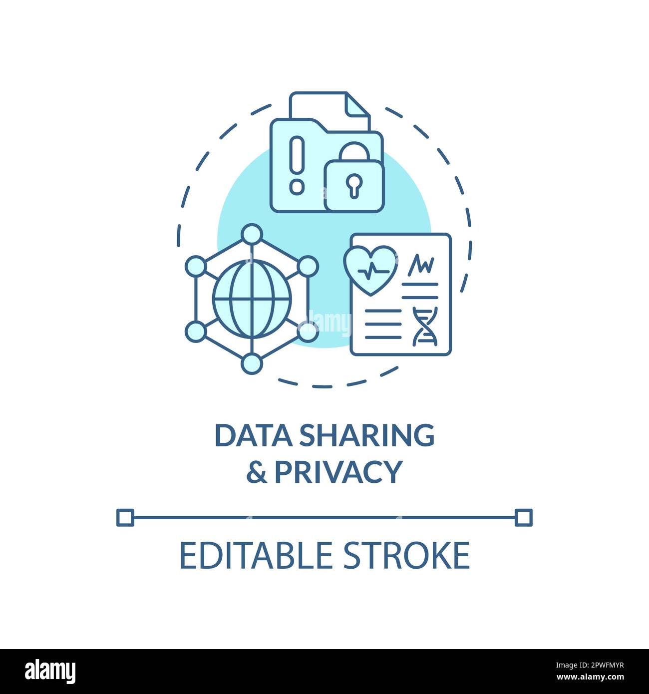 Data sharing and privacy turquoise concept icon. Patient information ...