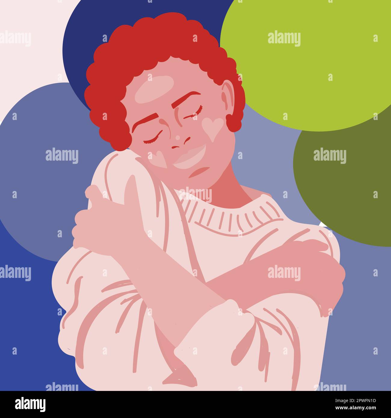 Self care concept, love yourself. Love your body concept. Woman hugging ...