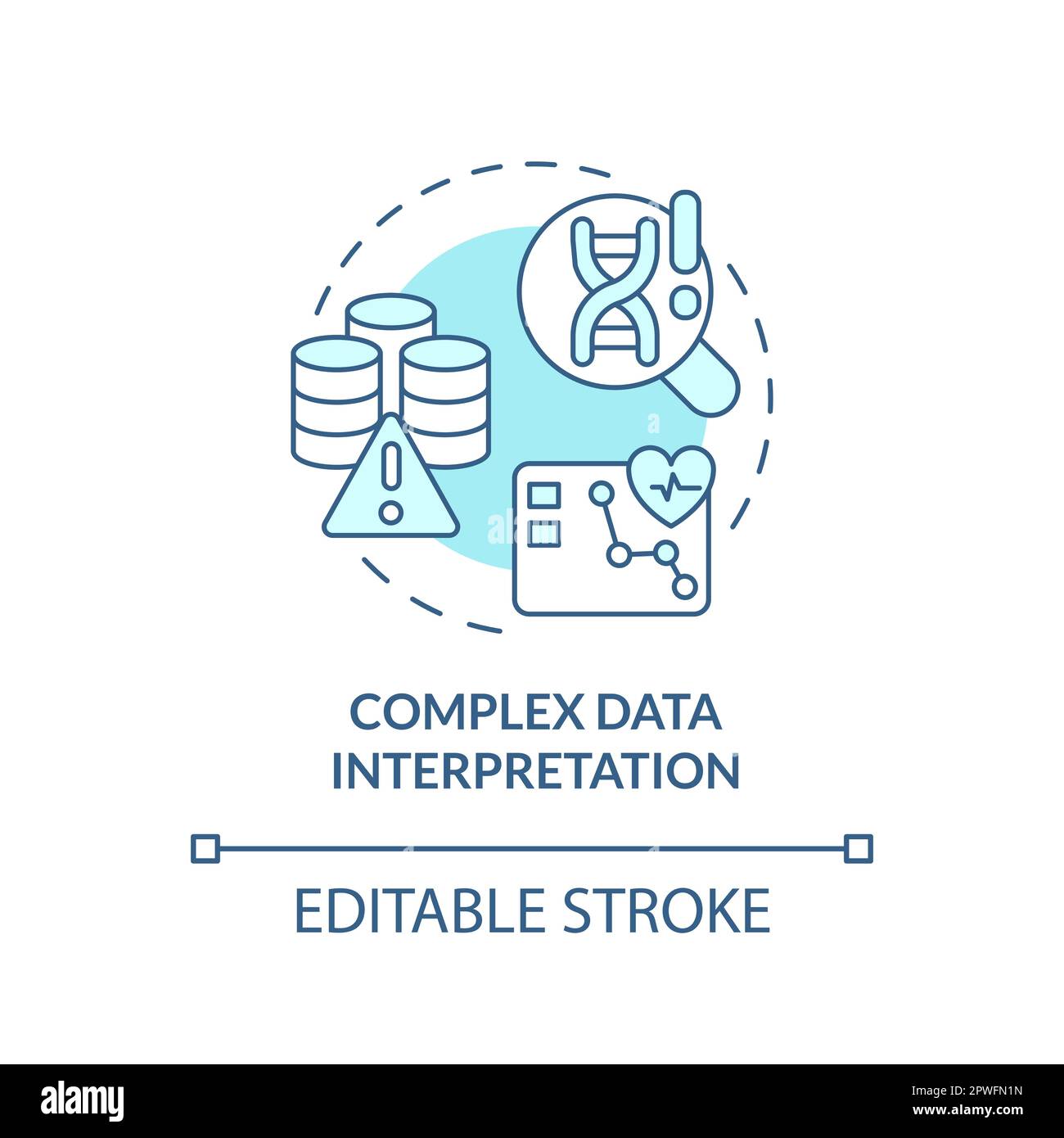 Complex data interpretation turquoise concept icon. Mistakes in research. Precision medicine ...