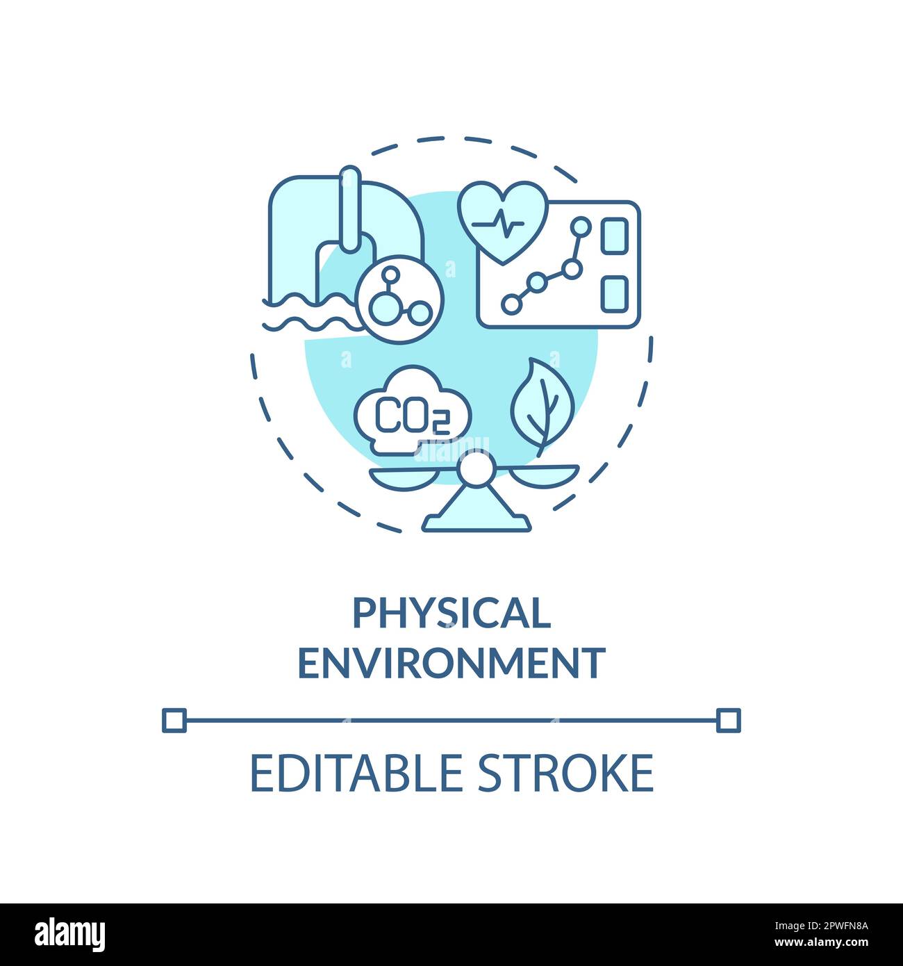 Physical environment turquoise concept icon. Quality of air, water and ...