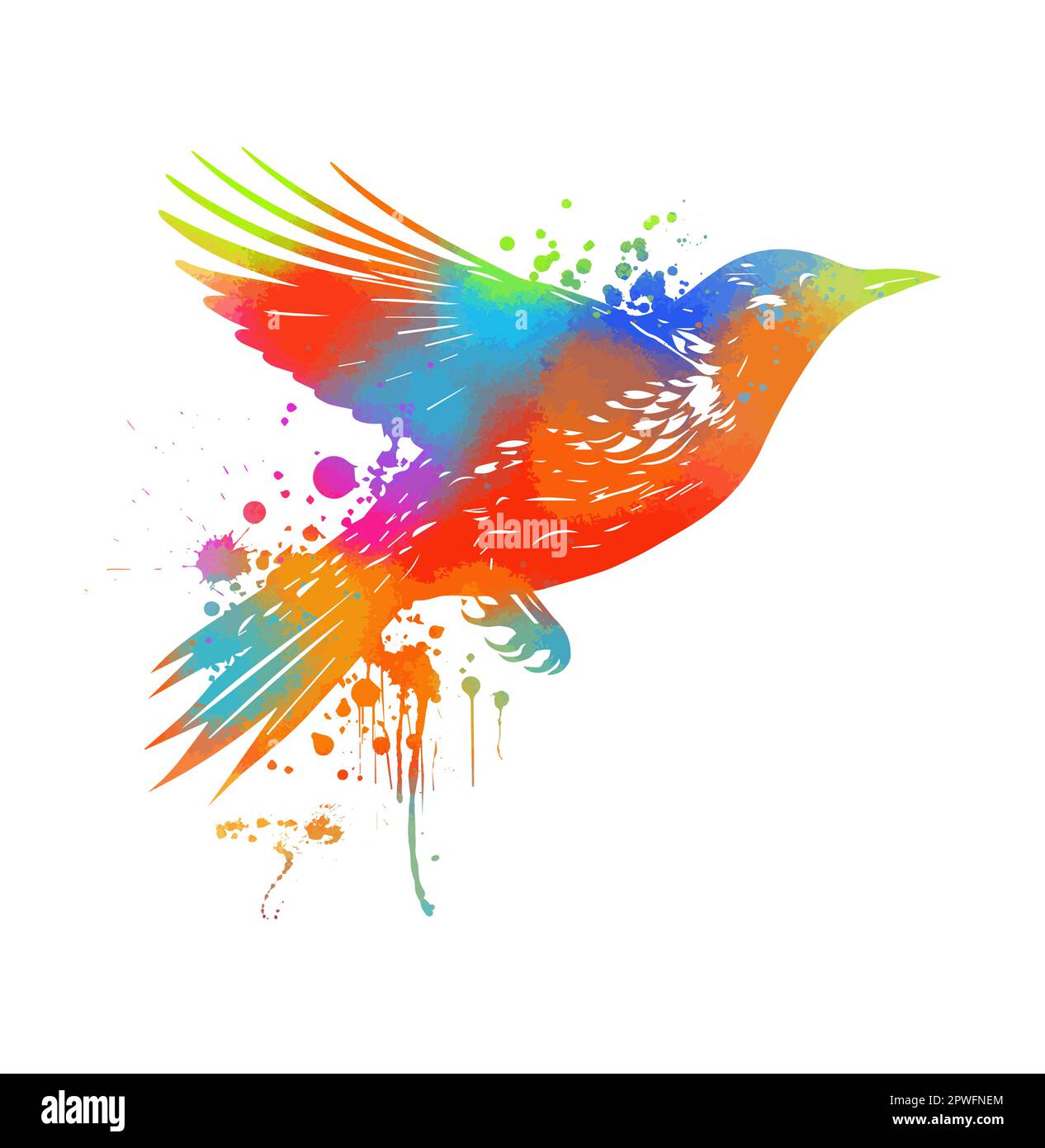 Abstract colorful flying starling from blots. Tattoo. Graffiti style ...