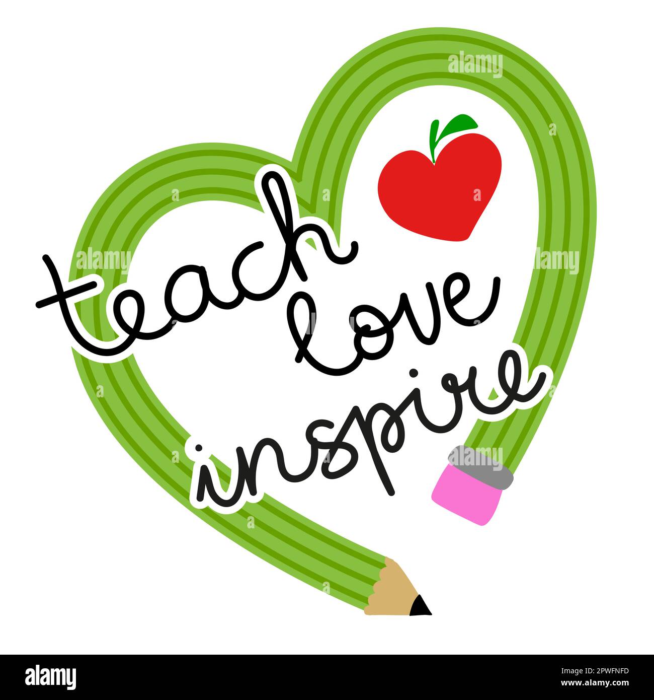 Teach Love Inspire - colorful typography design with red apple. Thank ...