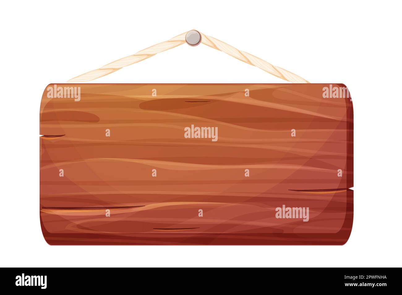 Game menu wooden frame, panel textured with rope hanging plank in ...