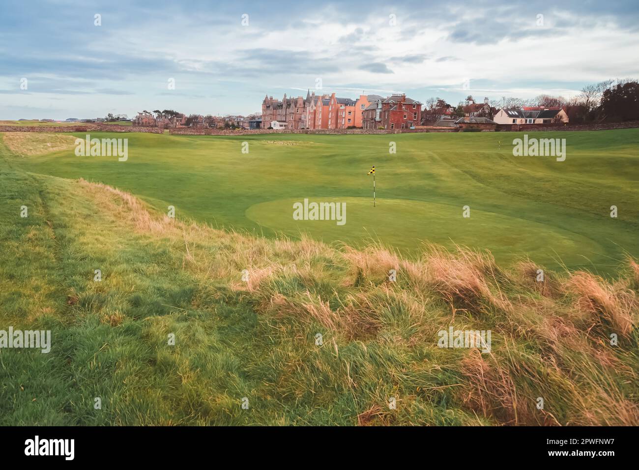 North Berwick, UK - December 28 2019: Scenic fairway and putting green ...