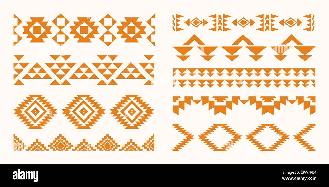 Aztec Navajo Borders set Southwestern Art symbols Stock Vector Image ...