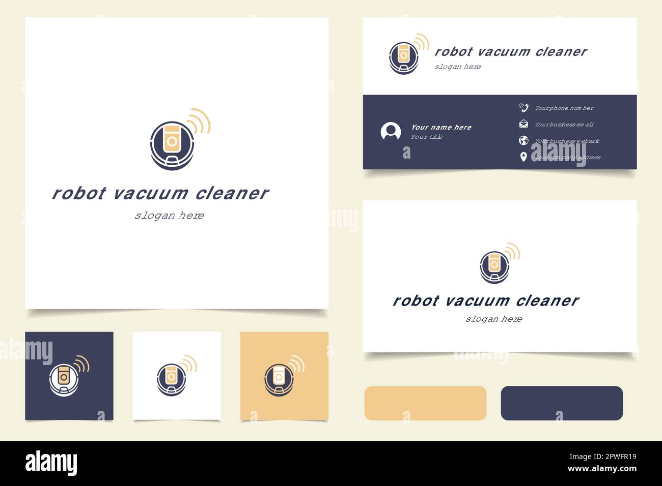 Robot vacuum cleaner logo design with editable slogan. Branding book ...