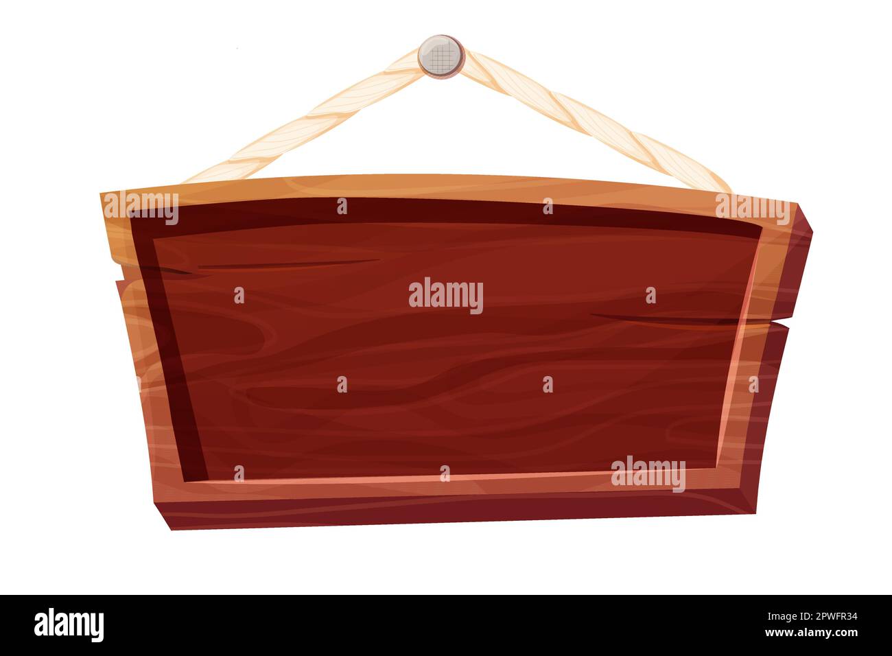 Game menu wooden frame, panel textured with rope hanging plank in ...