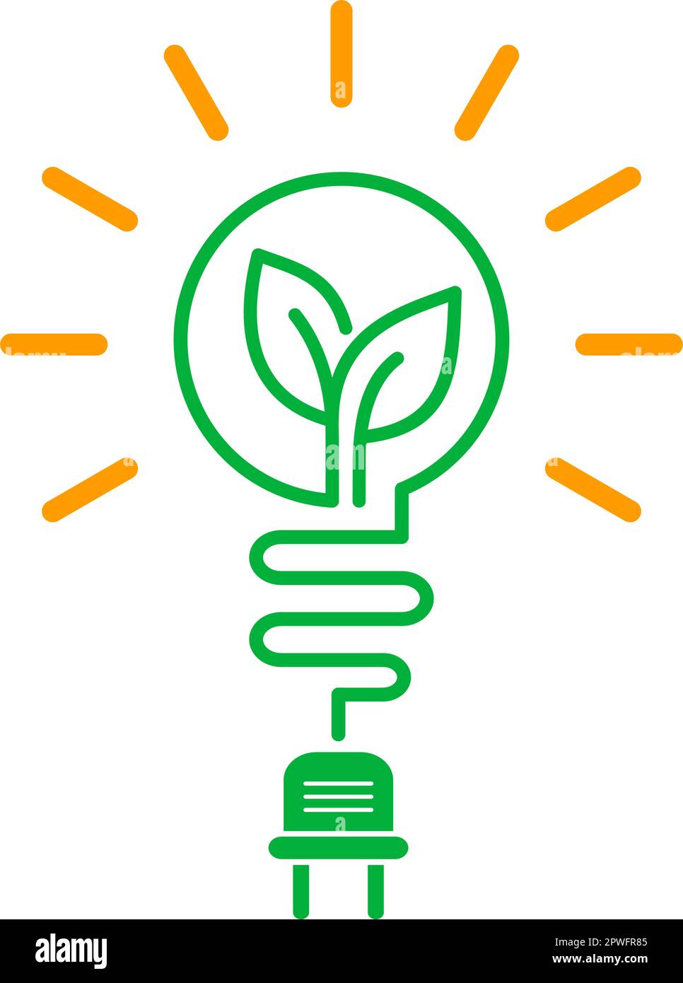 Save energy icon with green stylized light bulb. Vector on transparent ...