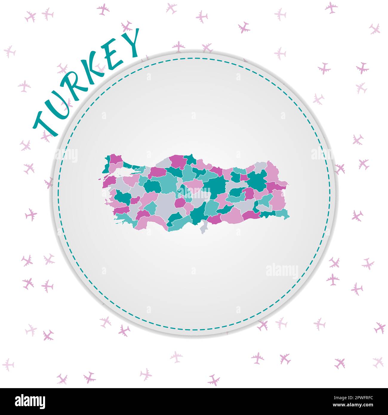 Turkey map design. Map of the country with regions in emerald-amethyst ...