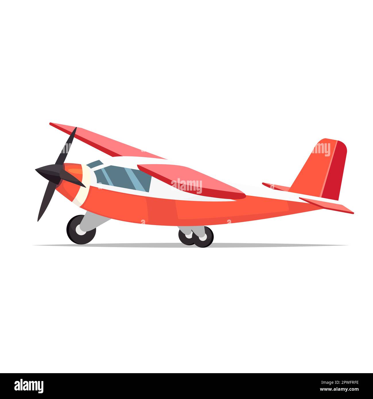 Small red propeller vector plane in flat design. Small light aircraft ...