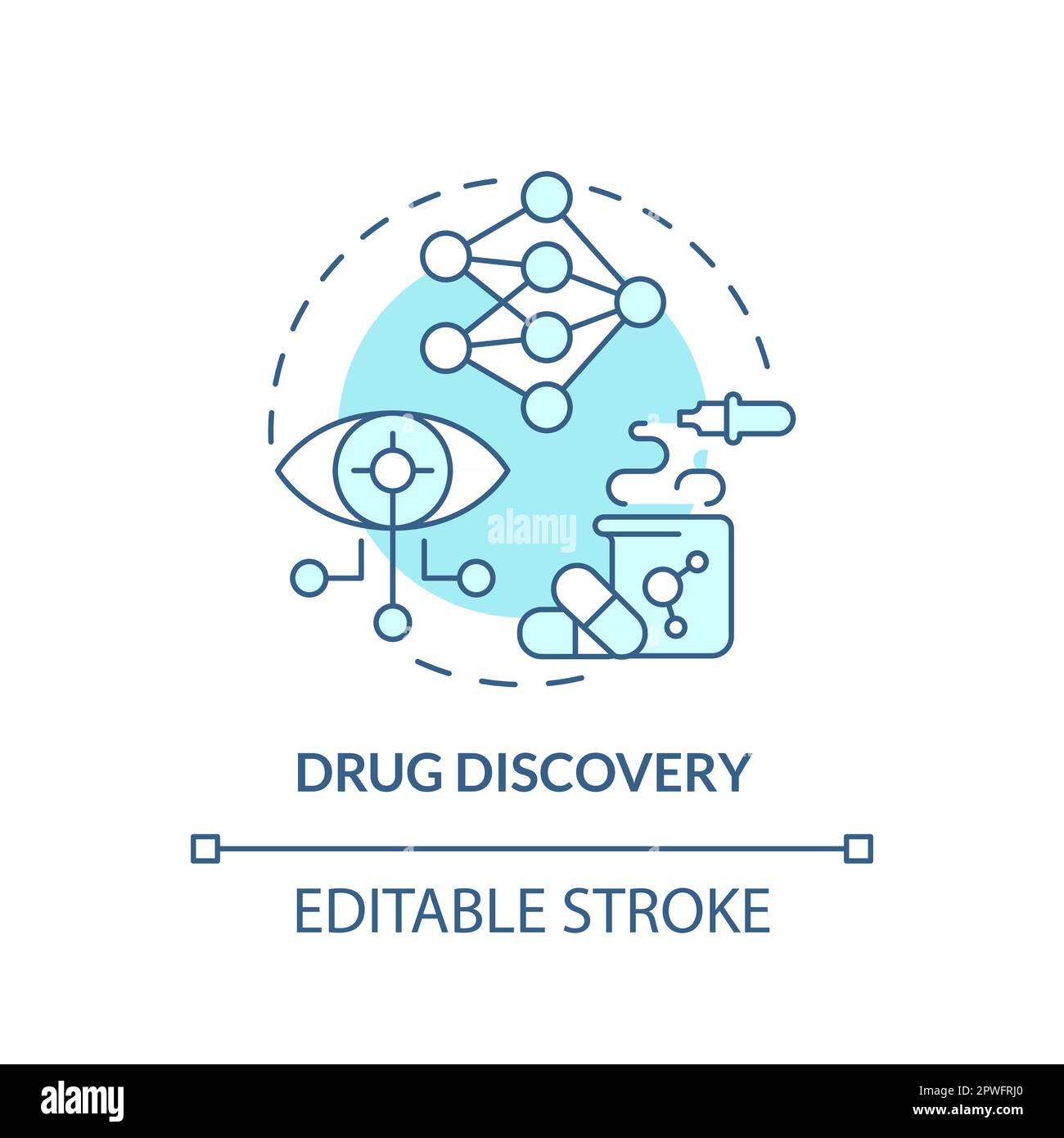 Drug discovery turquoise concept icon. Identify of targets for pharmacy ...