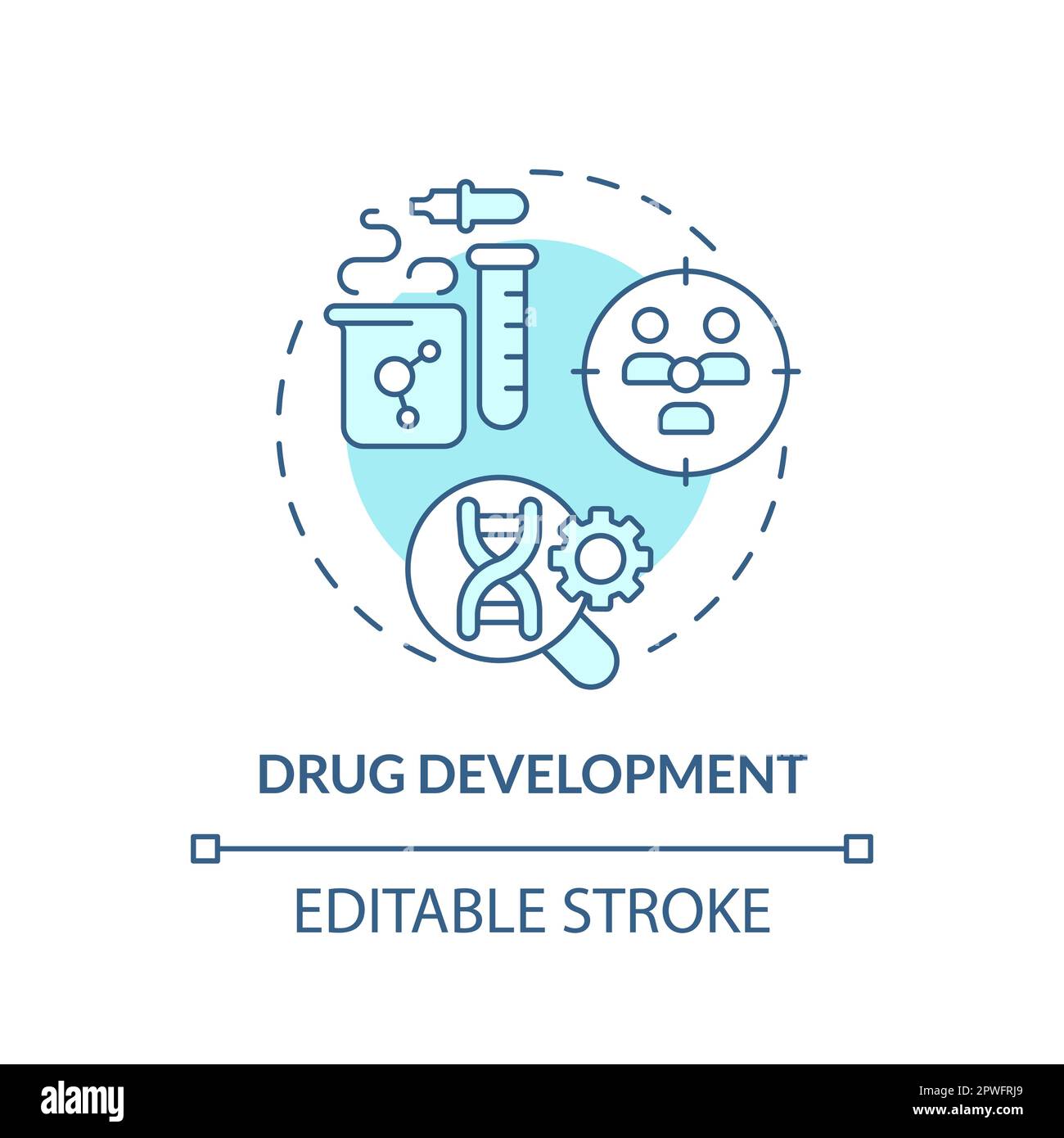 Drug development turquoise concept icon. Biomarkers associated with pharmacy respond ...