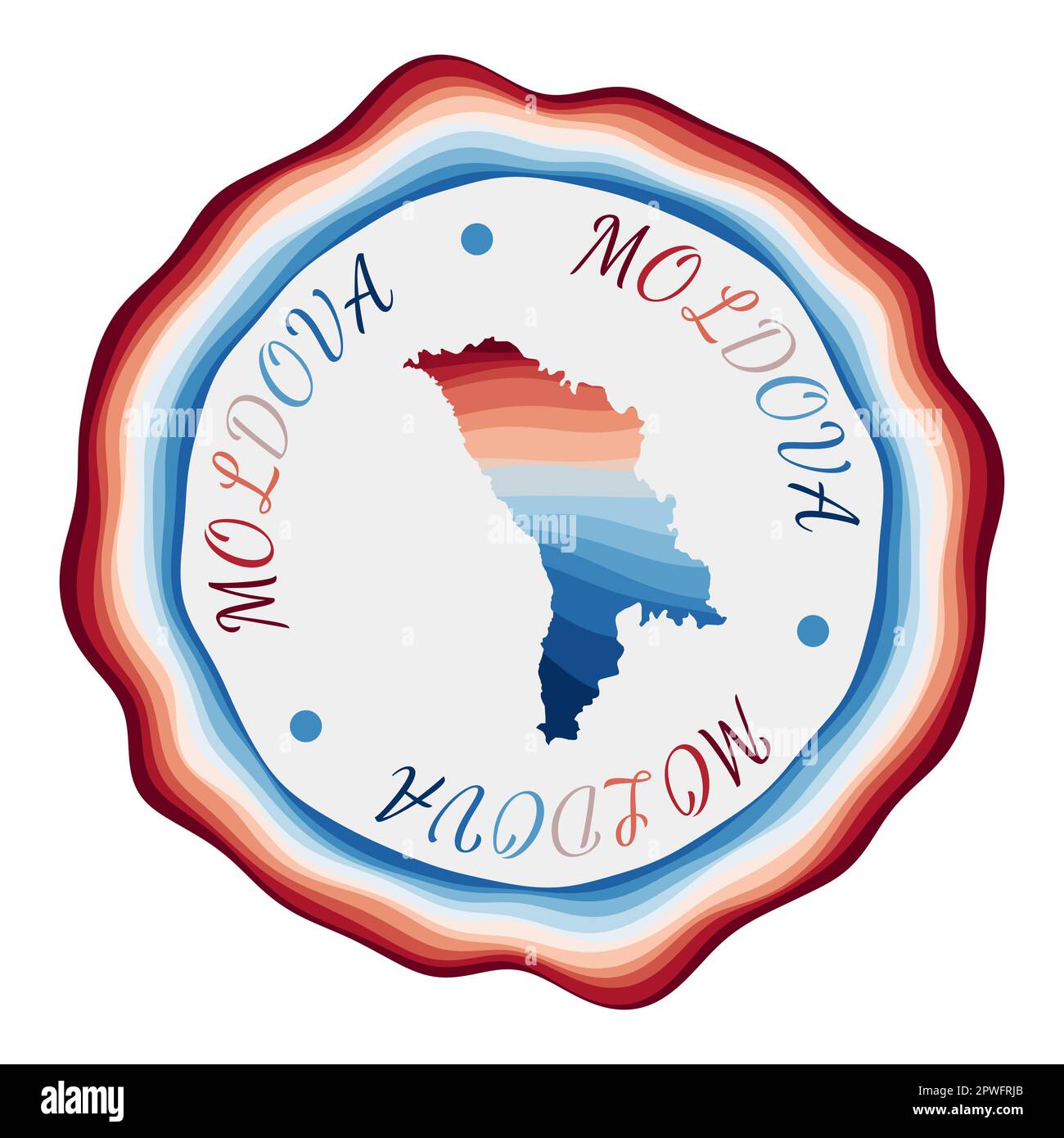 Moldova badge. Map of the country with beautiful geometric waves and ...