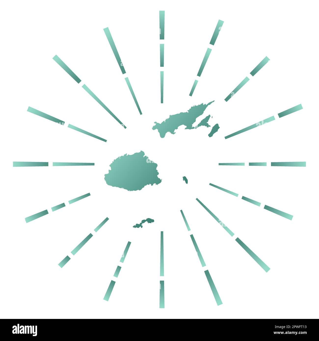 Fiji gradiented sunburst. Map of the country with colorful star rays ...