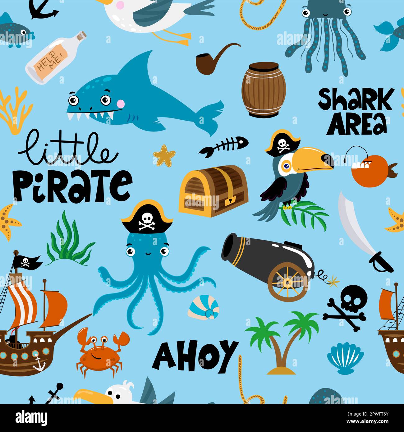 Little Pirate pattern - Cute sea adventures collection. Treasure island ...