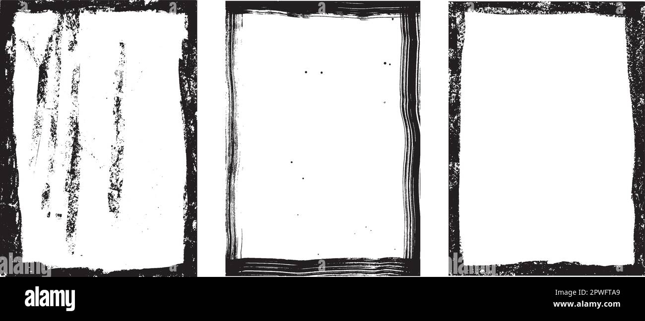 Set of frames with vectorized weathered textures. Worn frames in A4 ...