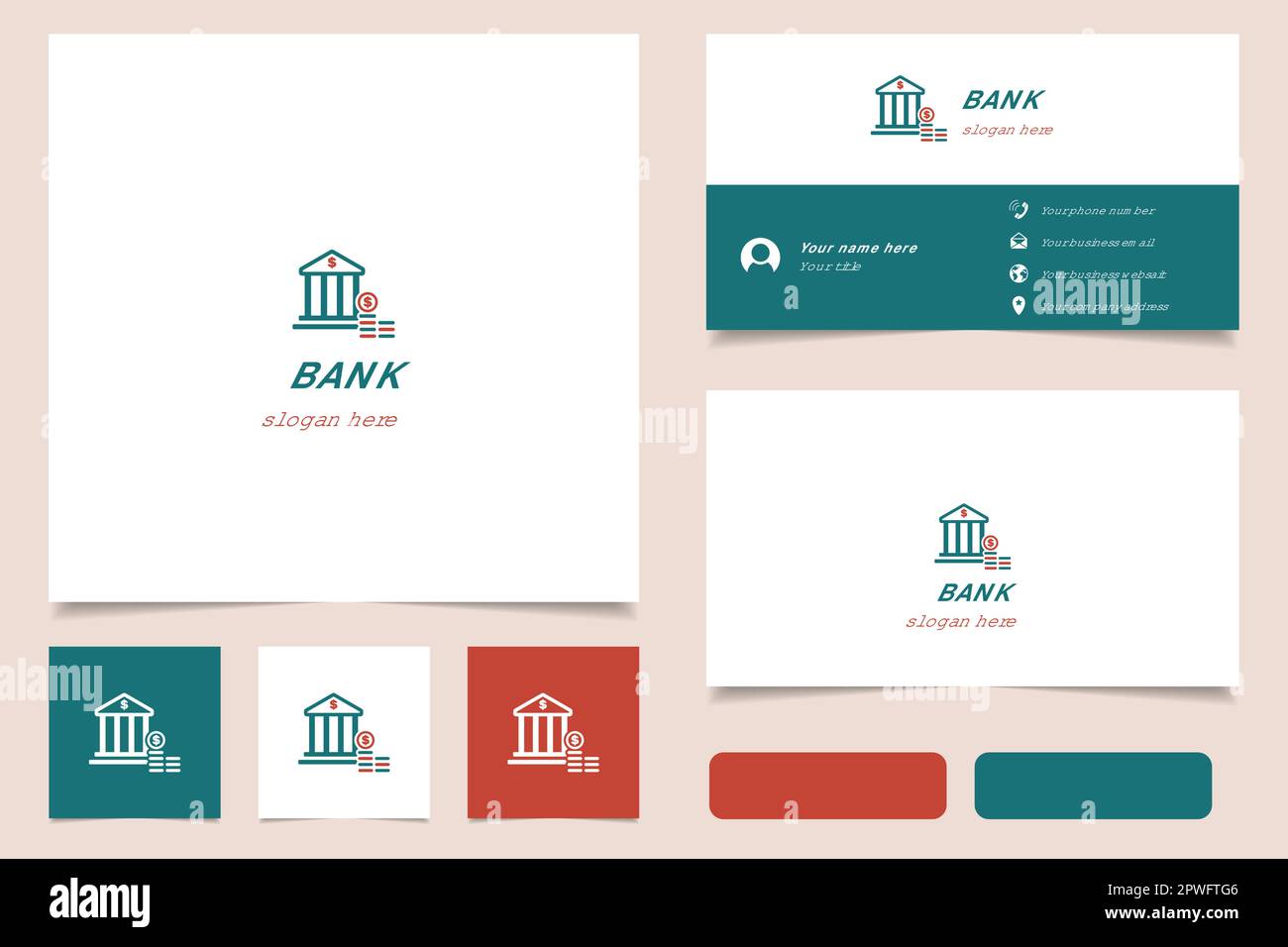 Bank logo design with editable slogan. Branding book and business card ...
