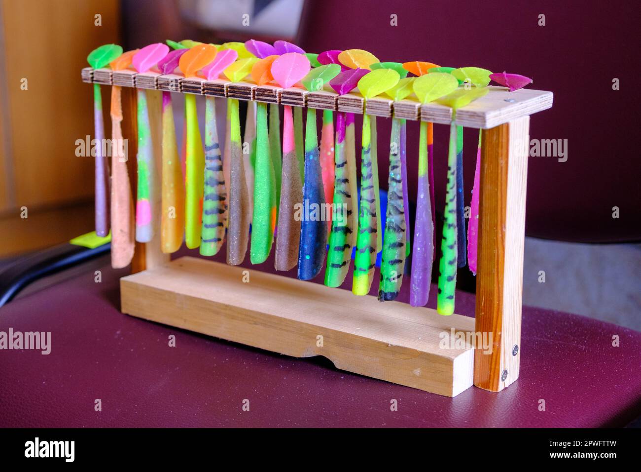 Homemade rubber lures for catching predatory fish. Multicolored, made ...