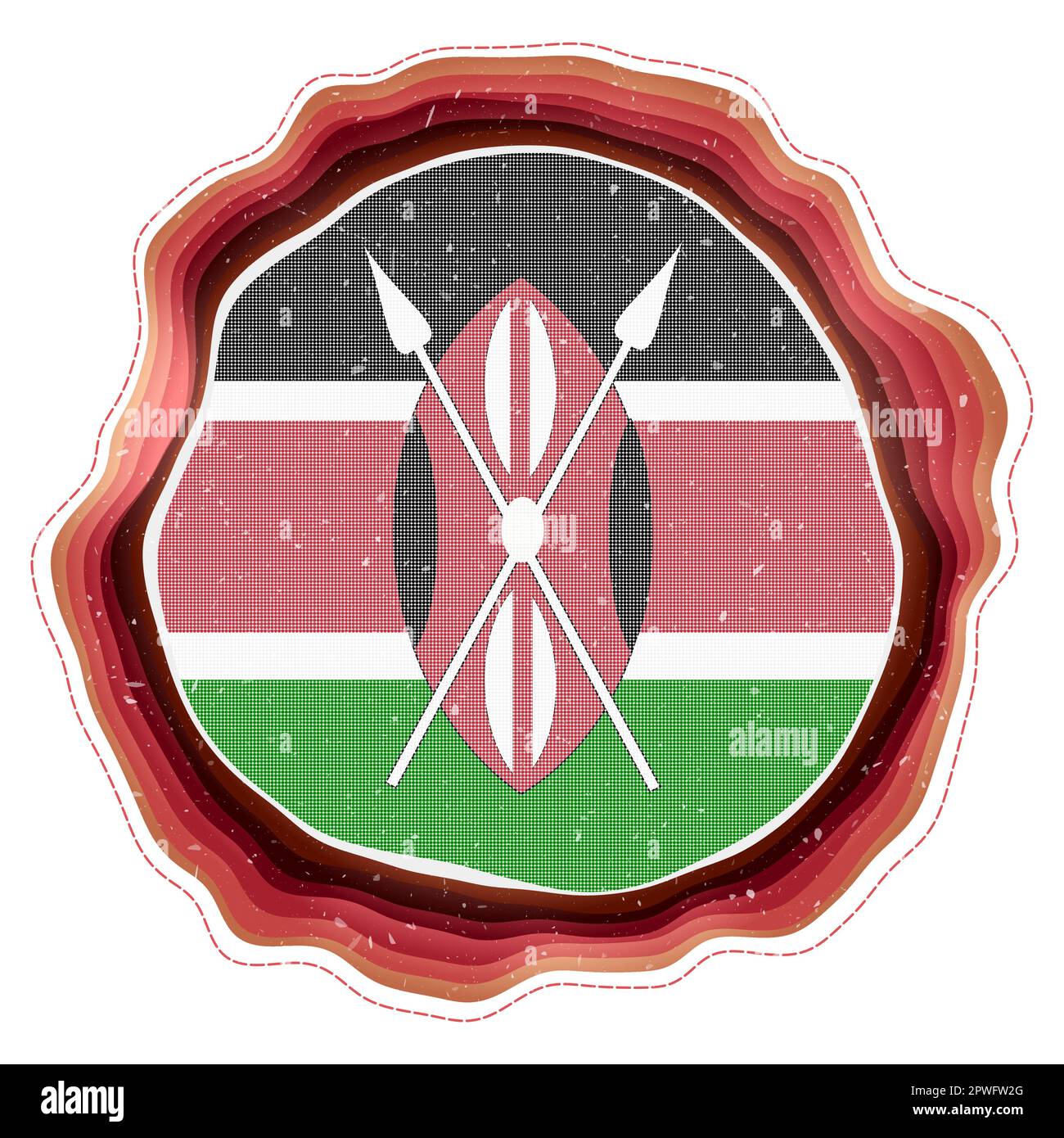 Kenya flag in frame. Badge of the country. Layered circular sign around ...
