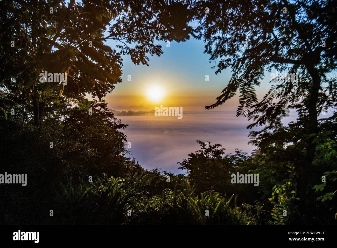 Sunrise at the cliff viewpoint with Leblon beach in the background over ...