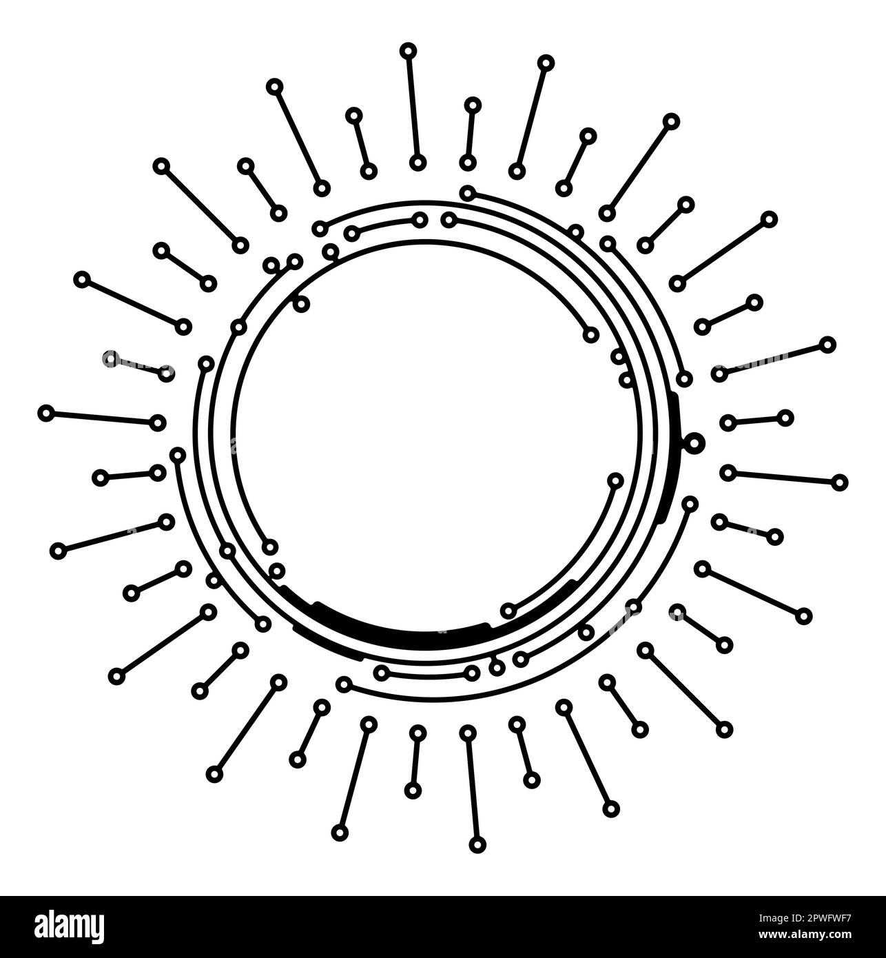 Round circle Sun symbol in PCB-layout style with empty space for your ...
