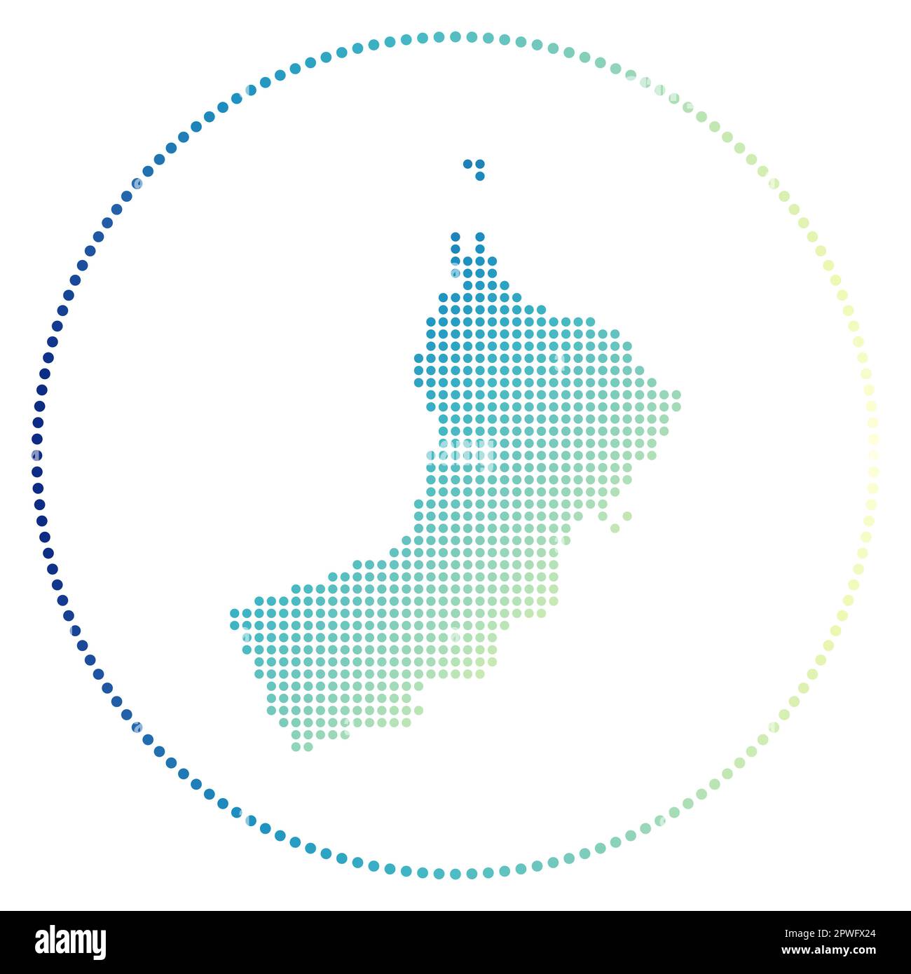 Oman digital badge. Dotted style map of Oman in circle. Tech icon of ...