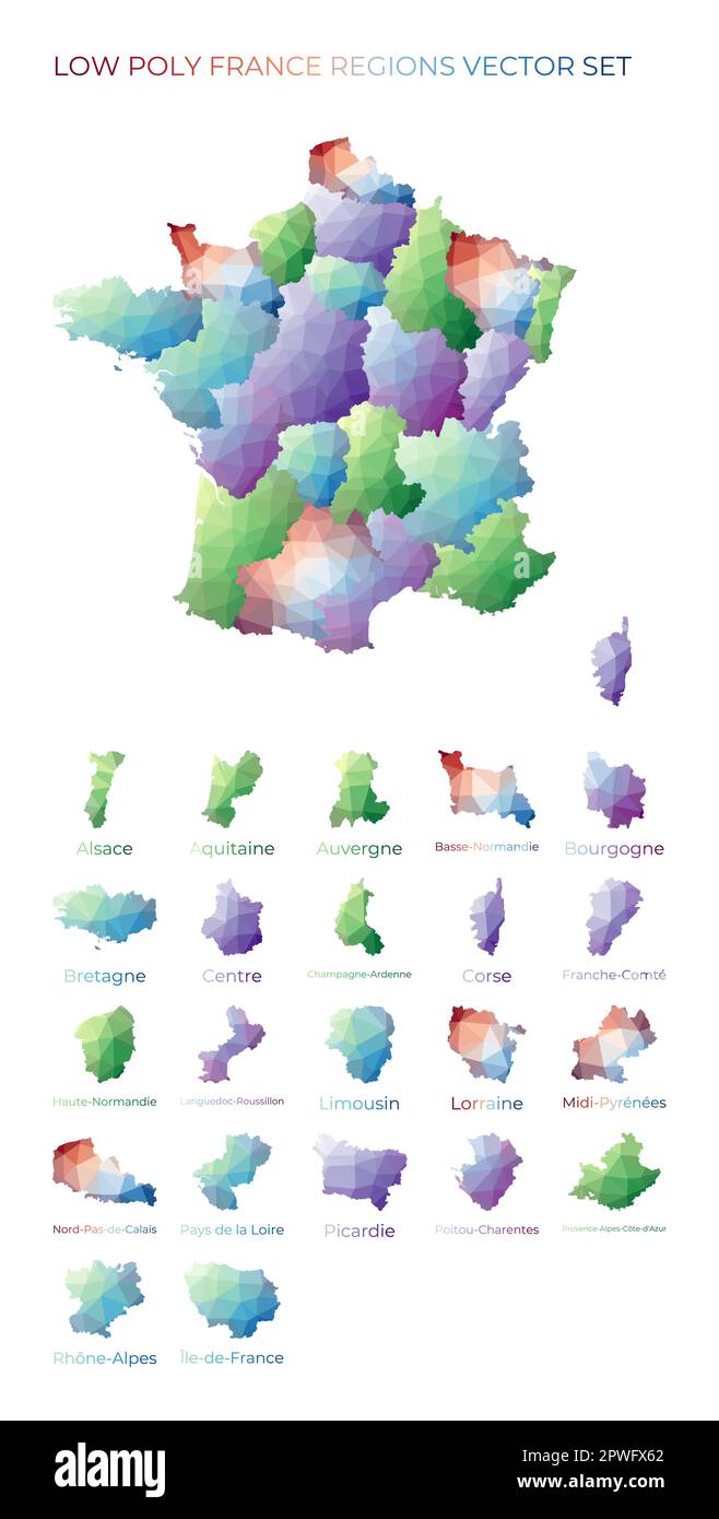 French low poly regions. Polygonal map of France with regions ...