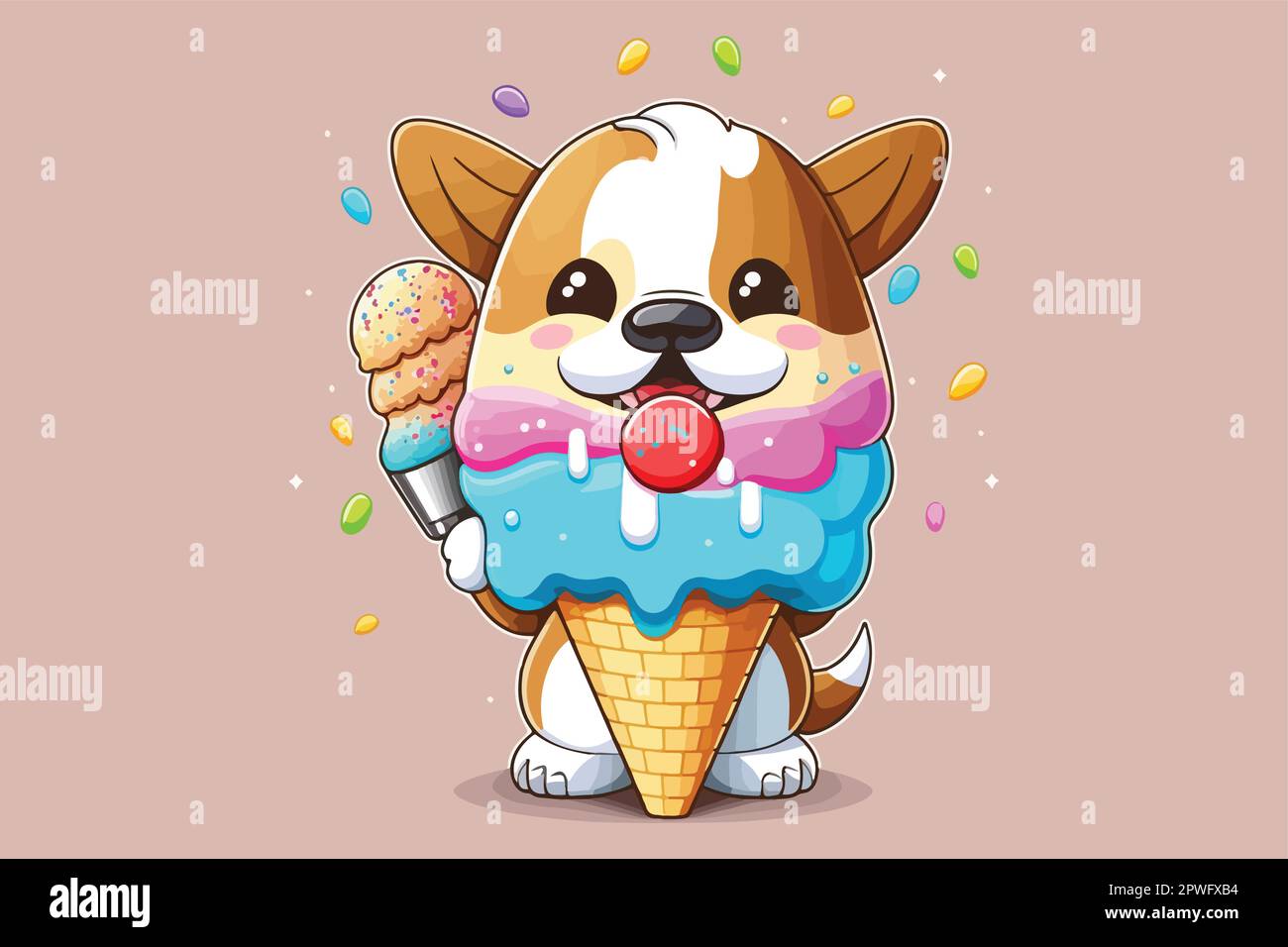 Dog eat ice cream vector illustration Stock Vector Image & Art - Alamy