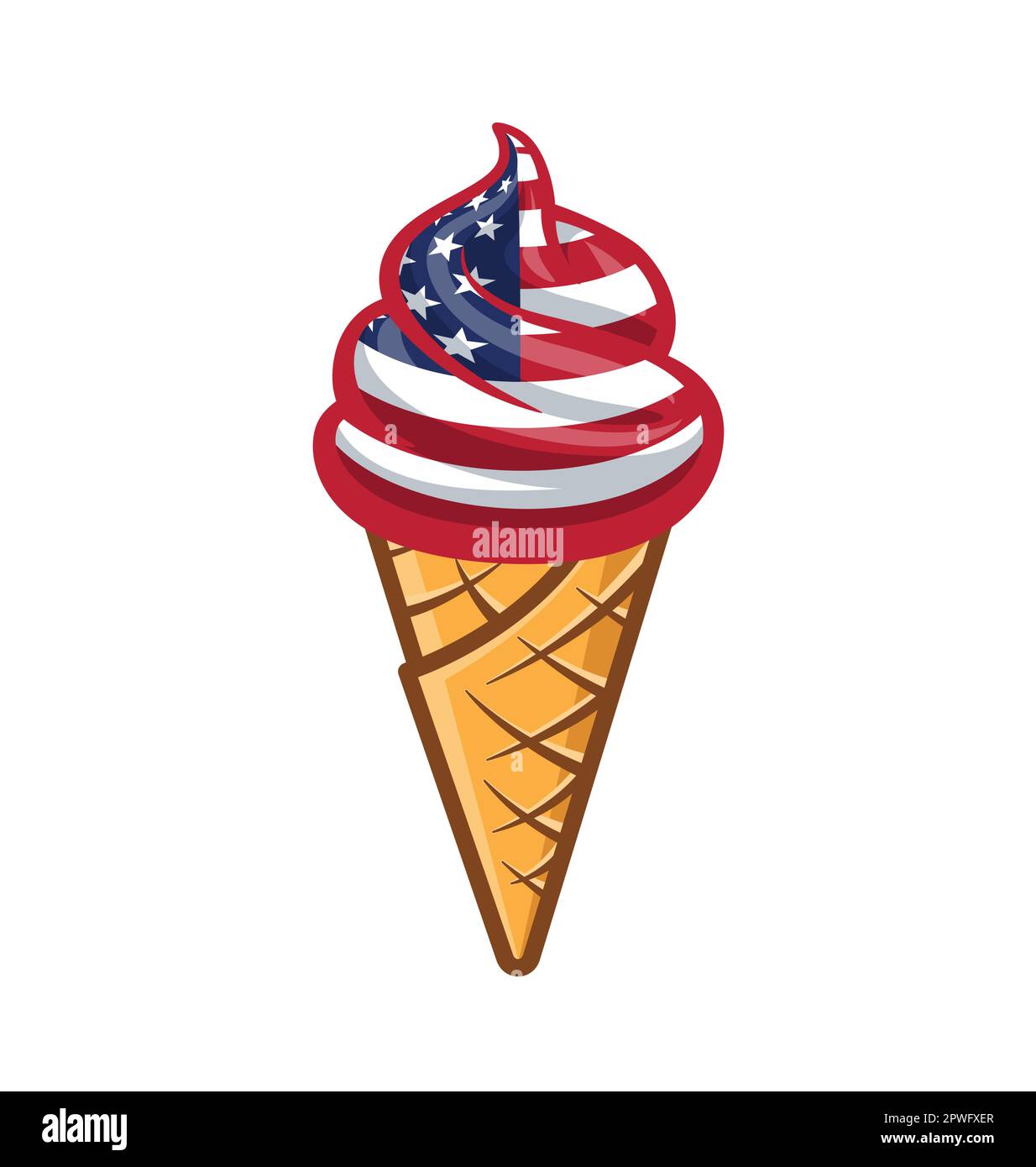 simple fun cartoon soft serve usa flag icecream in waffle cone isolated ...