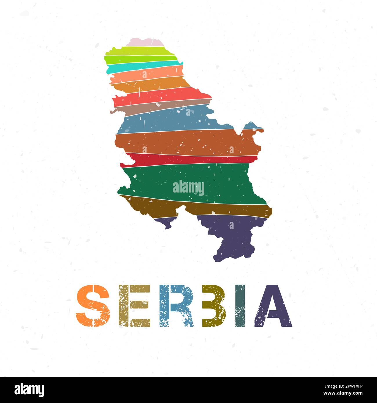 Serbia map design. Shape of the country with beautiful geometric waves and grunge texture ...