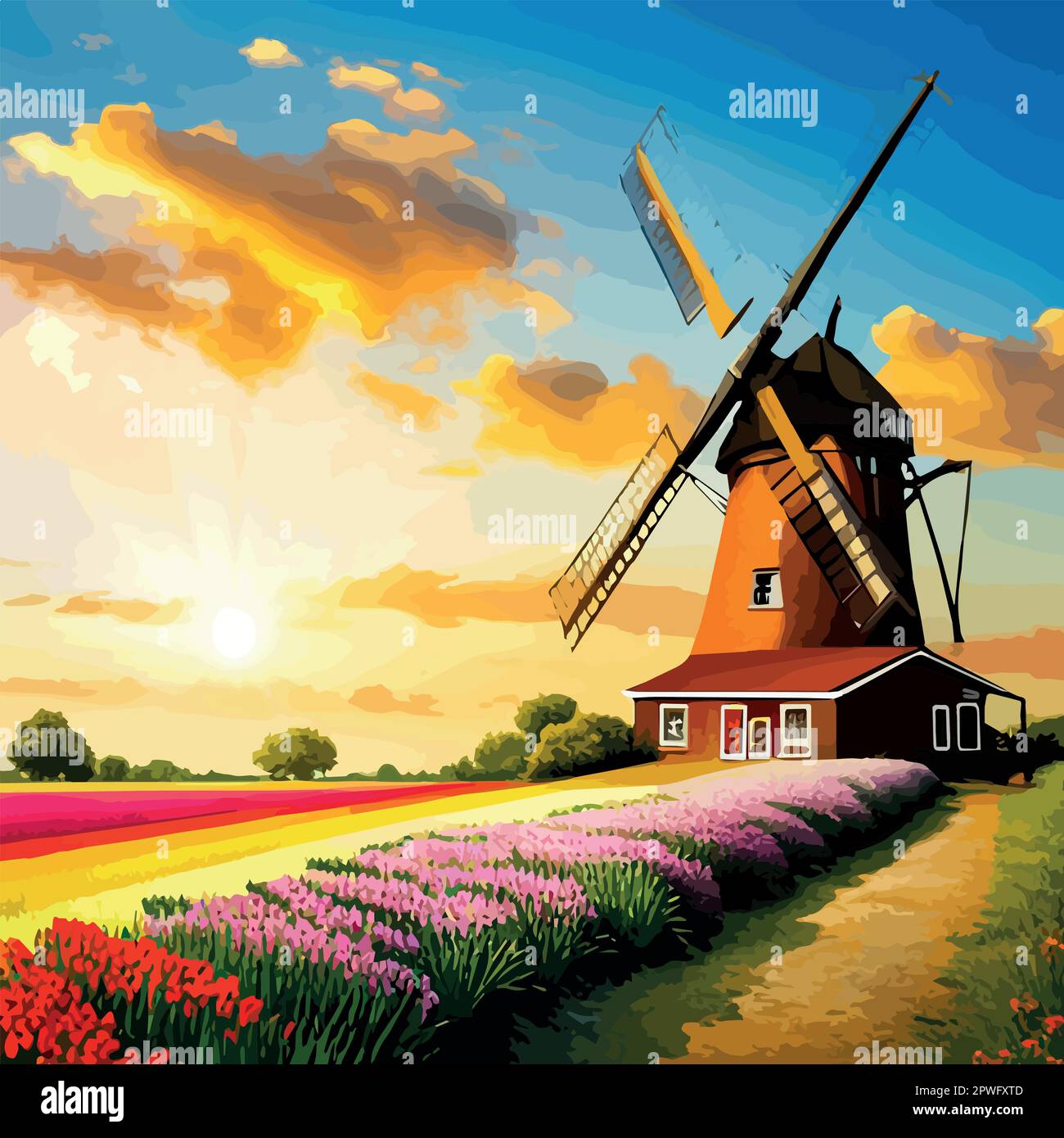 Dutch landscape painting Stock Vector Images - Alamy