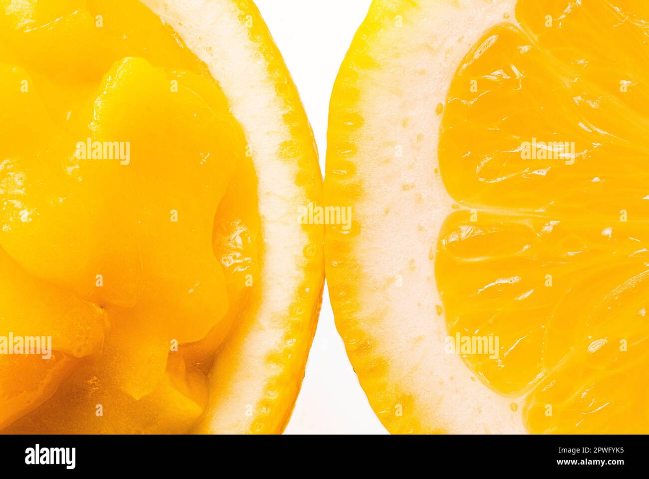 Macro close-up Lemons. 1 lemon filled with lemon curd on white ...