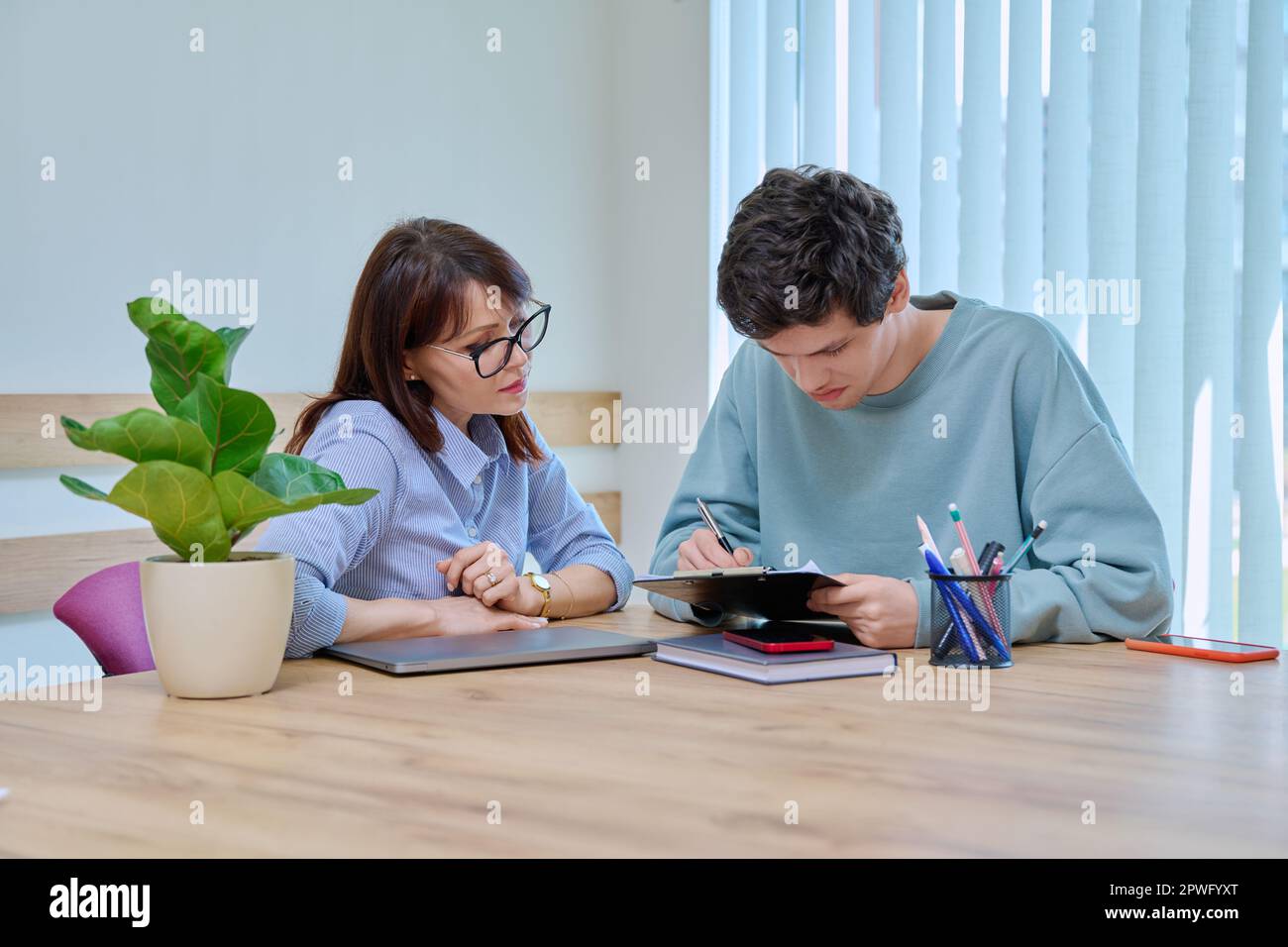 Guy student at therapy meeting with psychologist, mentor in college ...