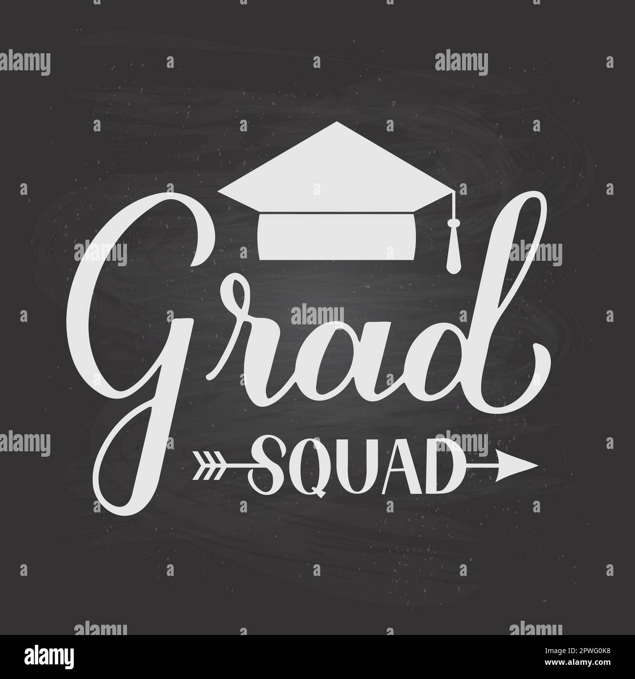 Grad squad calligraphy hand lettering with graduation cap on chalkboard ...