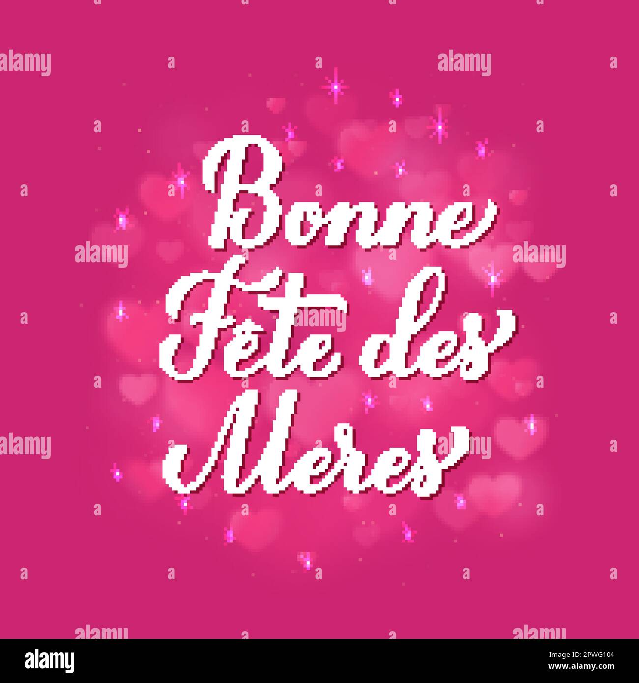 Bonne Fete des Meres calligraphy hand lettering on hot pink background with bokeh. Happy Mothers ...