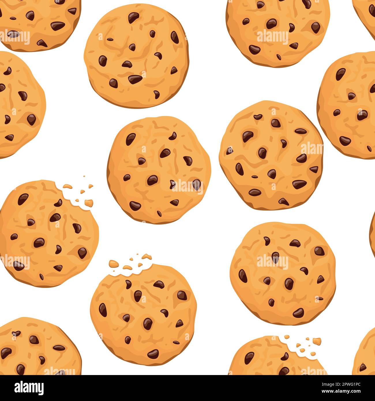 Pattern with cookies with chocolate chips on a white background Stock ...
